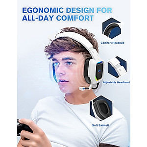 ZIUMIER Z30 White Gaming Headset for PS4, PS5, Xbox One, PC, Wired Over-Ear Headphone with Noise Isolation Microphone, RGB Flowing LED Light, Bass Surround Sound