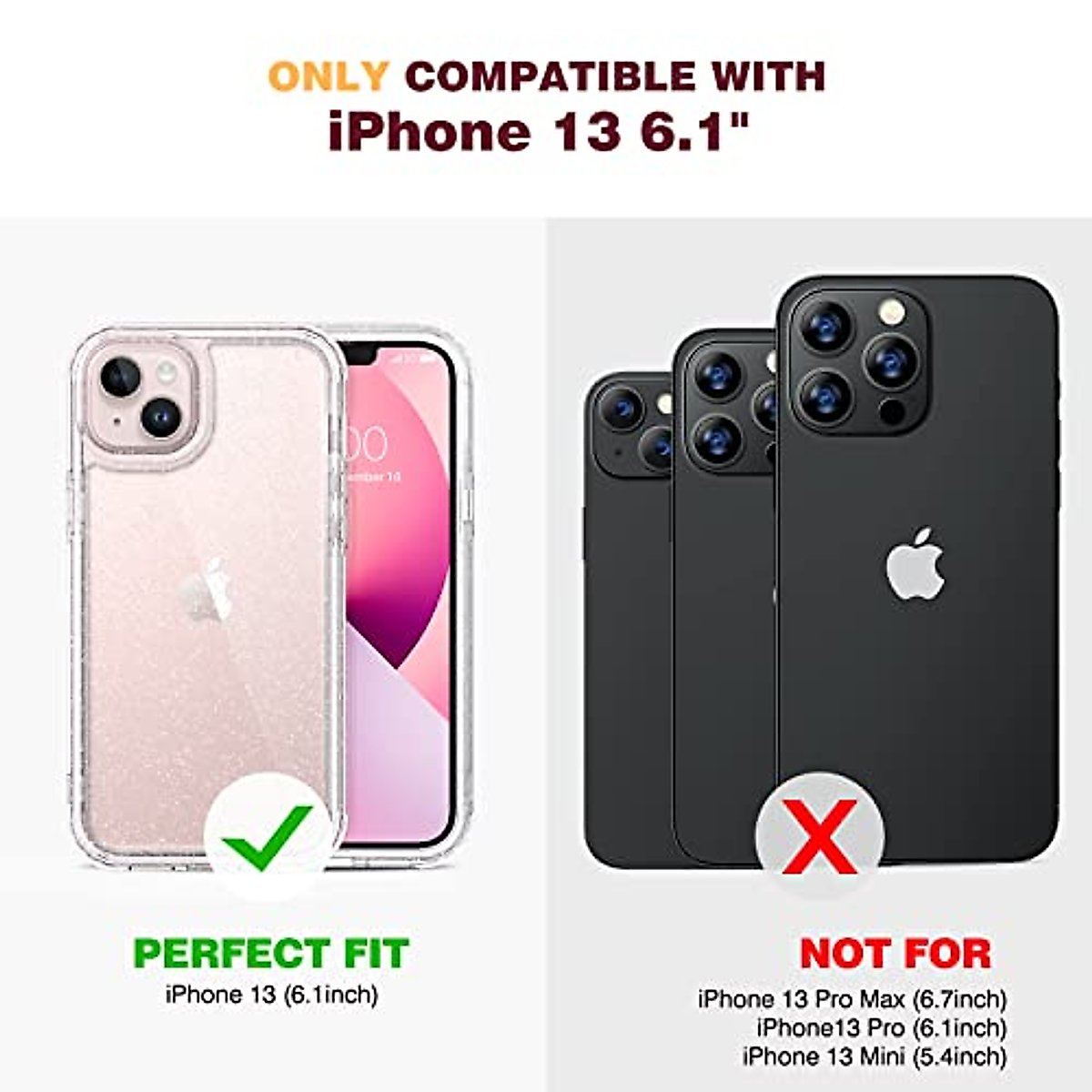 Diaclara Designed for iPhone 13 Case, Full Body Rugged Case with Built-in Touch Sensitive Anti-Scratch Screen Protector, Soft TPU Bumper Case for iPhone 13 6.1" (Clear Glitter)