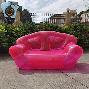 La funcosa Inflatable Clear Pink Double Person Sofa Blow UP Chairs Portable Camping Yard Couchs Inflatable Patio Furniture