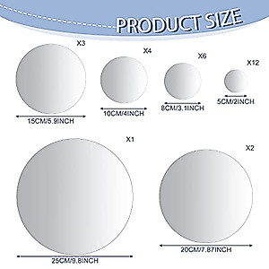 28 Pcs Real Glass Round Mirror Tiles Frameless Round Wall Mirrors Glass Mirror Tiles Round Wall-Mount Mirrors with Acrylic Double Sided Adhesive for Bedroom Bathroom Craft Decor (2/3/4/6/8/10 Inches)