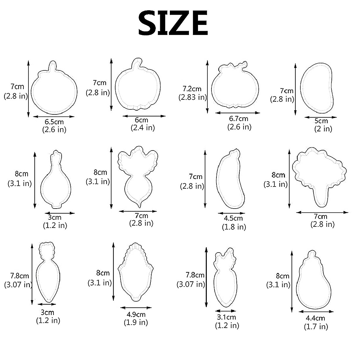 Vegetable Shaped Cookie Cutters of 12 pcs, Stainless Steel Veggie Fondant Cutters Set Pastry Biscuit Baking Clay DIY Molds