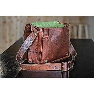 VC VINTAGE COUTURE 18 inch Leather Full Flap Messenger Handmade Bag Laptop Bag Satchel Bag Padded Messenger Bag Brown (Brown)