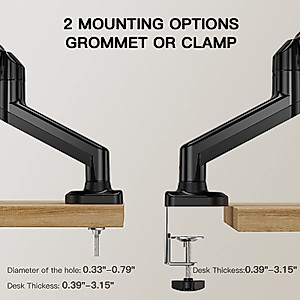 HUANUO Dual Monitor Arm for 13 to 27 inch, Gas Spring Monitor Stands for 2 Monitors Vesa Mount with Clamp/Grommet Base, Computer Dual Monitor Desk Mount for up to 17.6 lbs per Arm