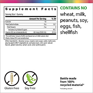 Rainbow Light - Berry D-Licious 2,500 IU Vitamin D3 Gummy - Ultra Potency Vitamin D Supplement Supports Bone and Muscle Strength, Calcium Absorption, and Circulatory Health; Gluten-Free - 50 Count
