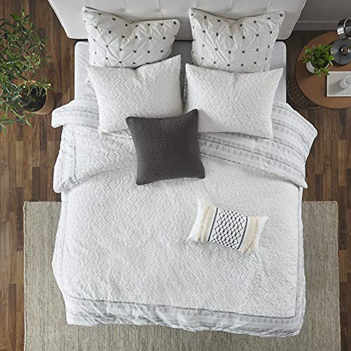INK+IVY Comforter, Cotton Clipped Jacquard Season Down Alternative Cozy Bedding with Matching Shams, Full/Queen(88"x92"), Mill Valley, Gray Reversible to White Aztec Print 3 Piece