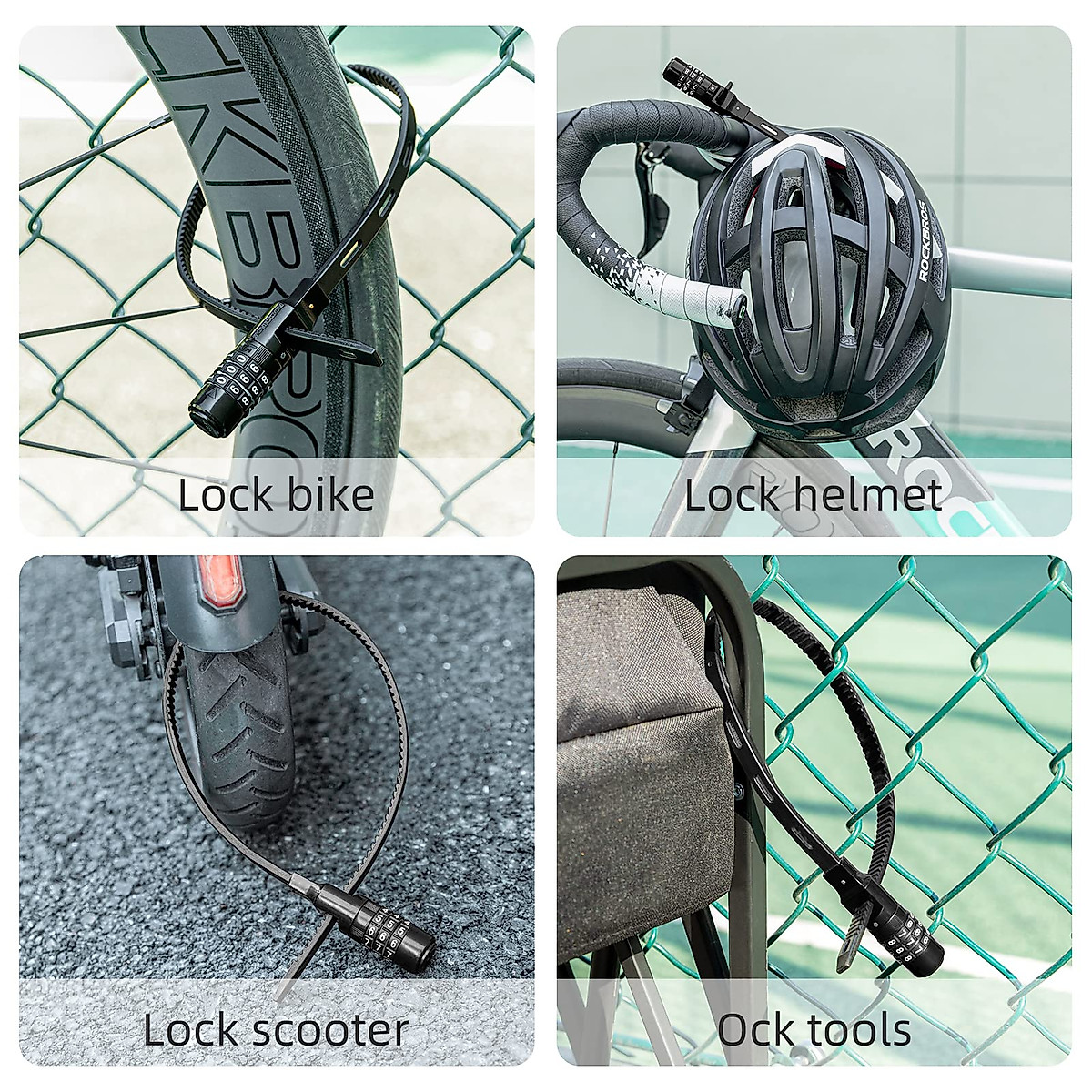 ROCKBROS Zip Tie Bike Lock Small Cable Lock Lightweight Refrigerator Cabinet Locks with Combination Flexible Helmet Bike Lock
