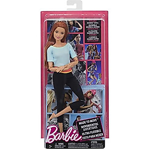 Barbie Made to Move Posable Doll in Pastel Blue Color-Blocked Top and Yoga Leggings, Flexible with Red Hair