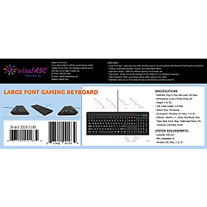 vitalASC New 104-Key Large Print USB Wired 7ft, Spill-Resistant, Sleek Black, Durable Keyboard for Laptop, Mac, TV, and Computer (Black)