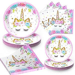 Unicorn Birthday Decorations For Girls, Party Supplies Set, Unicorn Plates and Napkins, Magical Unicorn Birthday Party Decorations for Girls and Baby Shower - 96 Pcs (Pink)