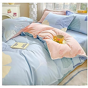 Generic 100% Cotton Duvet Cover Set for King Queen and Twin, Full Size Blue Leaf Print Double Bed Quilt Cover with 2 PCs Pillowcase with Zipper Closure (Full)