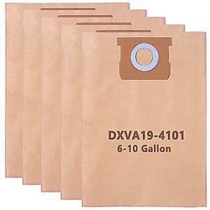 5 Pack DXVA19-4101 Replacement Filter Bags for DEWALT 6-10 Gallon Wet/Dry Vacuum Models DXV06P, DXV09P, DXV10P, DXV10S