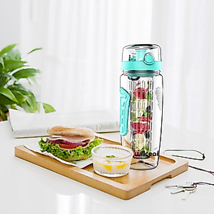 Fruit Infuser Water Bottle 32oz Willceal- Durable, Large - BPA Free Tritan, Flip Lid, Leak Proof Design - Sports, Camping (Bright Teal)