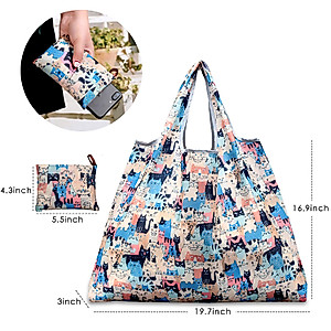 KINGMAS 5 Pack Reusable Grocery Bags, Eco-Friendly Folding Tote Shopping Bag fits in Pocket, Washable Waterproof Nylon holds Heavy Groceries Pouch Bags