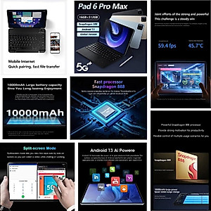 2023 Original Global Version Pad 6 Pro Android 13 Tablet PC Snapdragon 888 16GB 512GB Octa Core 11 InchHD Screen 5G WiFi Tablet Gold add Keyboard / 16GB 512GB