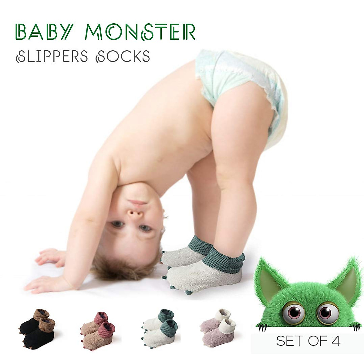 Monster Baby Boy Girl Toe Slippers Socks Shoes - Dinosaur Child Kid Slippers Babies Kids Girl's Boys Toddler Floor Socks Shoes Slipper Stay-on One Size Multicolor