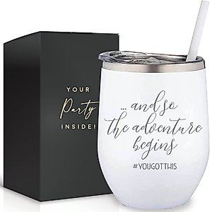 The Adventure Begins - Congratulations Gifts For Women, Going Away Gifts for Friends Moving, or Welcome To the Team- Perfect New Beginnings Gift - 12oz Stainless Steel Glass with Straw and Lid
