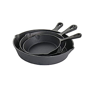 MegaChef Skillet Trio Pre-Seasoned Cast Iron Cookware Set, 3 Piece, Black