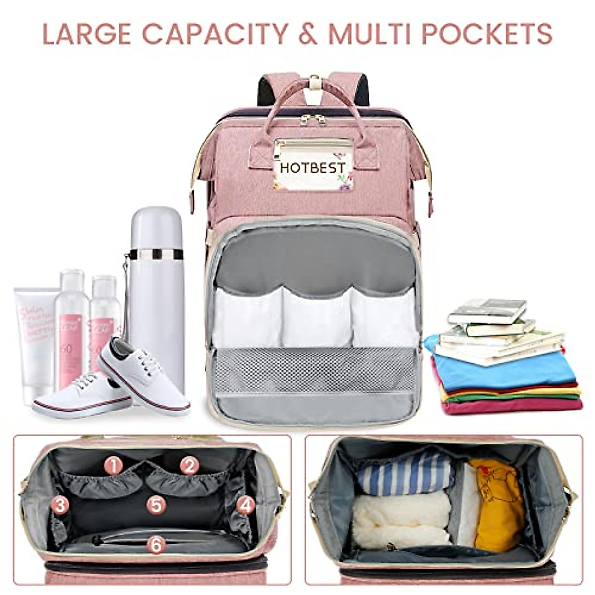 HOTBEST Diaper Bag Backpack, Diaper Bags, Multifunction Waterproof Travel Essentials Diaper Bag with USB port, Newborn Registry Shower Gifts, Unisex and Stylish(Pink)