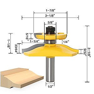 3 PCS Router Bit Set, 1/2-Inch Shank Round Over Raised Panel Cabinet Ogee Door Rail and Stile Router Bits, Woodworking Wood Cutter