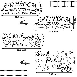 2 Pieces Bathroom Wall Decals Sticker Soak Relax Enjoy Bathroom Rules Wall Sticker Vinyl Quote Wall Art Decor for Home Bathroom (Black,Simple Style)