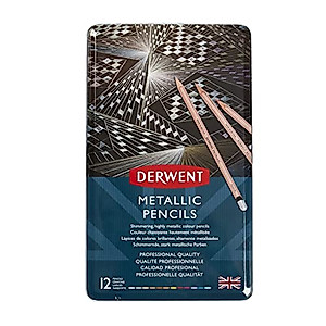 Derwent Colored Pencils, Drawing, Art, Metal Tin, Metallic, 12 Count (2305599)