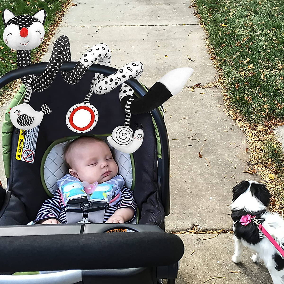 Car Seat Toys, Baby Activity Spiral Plush Toys, Black White Infant Hanging Rattle Toys for Crib Mobile Bed Stroller Bassinet, Gift for 0-18 Months Newborn