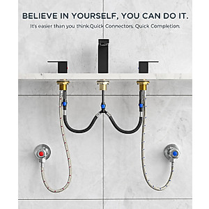 QFN Black Bathroom Faucets, 8 Inch Widespread Bathroom Faucet 3 Hole, 8" Bathroom Sink Faucet 3 Hole with Metal Pop Up Drain and Hose, Two Handle Matte Black Faucet for Bathroom Sink Vanity Faucet