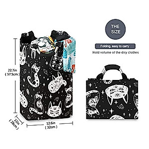 Oyihfvs Witch's Cat Seamless Laundry Hamper Basket Bucket, Foldable Dirty Clothes Bag, Waterproof Fabric Washing Bin, Toy Storage with Handles for Bathroom Bedroom Dorms
