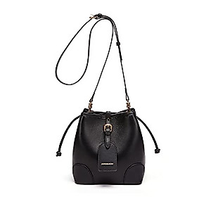 DORIS&JACKY Leather Drawstring Shoulder Bag Small 2 Way Bucket Crossbody Purse For Women (1-Black)