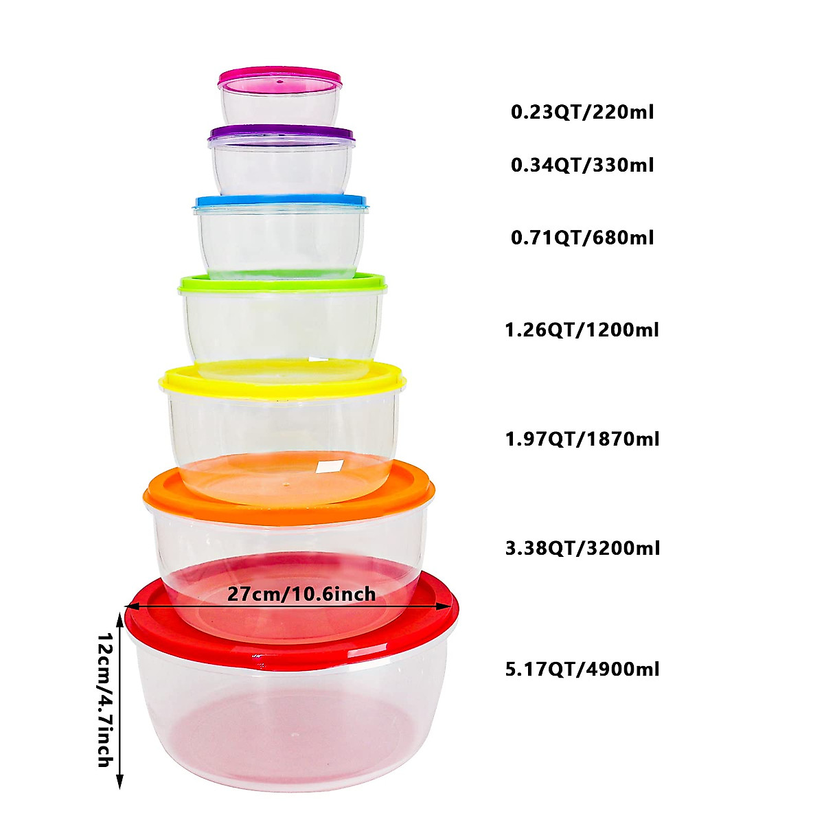 SCWBOEII 7Pcs Round Mixing Bowl Set Salad Bowl with Airtight Lids Plastic Nesting Mixing Bowl Set for Packing and Serving Christmas Salads Candies Cookies