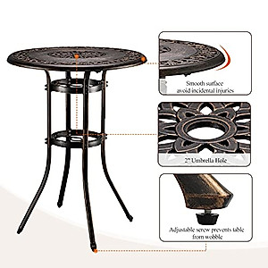 VINGLI Outdoor Bar Table, Bar Height Patio Table with Umbrella Hole Patio Dining Table, Cast Aluminum Tall Outdoor Table Bistro Table Outdoor Furniture Garden Table (32" Diax41 H)