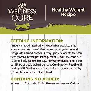 Wellness Natural Pet Food CORE Natural Wet Grain Free Canned Weight Management Dog Food, 12.5-Ounce Can (Pack of 12)
