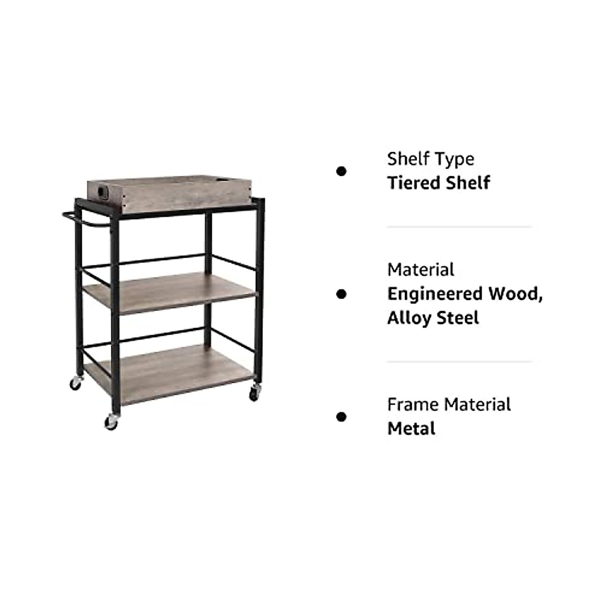 VASAGLE Industrial Bar Cart for The Home, Serving Cart with Wheels and Handle, 3-Tier Beverage Cart with Removable Tray and Storage Shelves for Living Room Kitchen, Greige and Black ULRC072B02