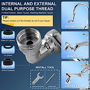 Edulnke 1080° Swivel Faucet Extender, Multifunctional 1080 Degree Rotating Robotic Arm Extension Faucet Aerator, Bigger Angle Splash Filter Faucet Extender Universal Model for Kitchen/Bathroom Sink