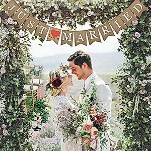Just Married Burlap Banner, Just Married Car Decorations, Pre-Strung