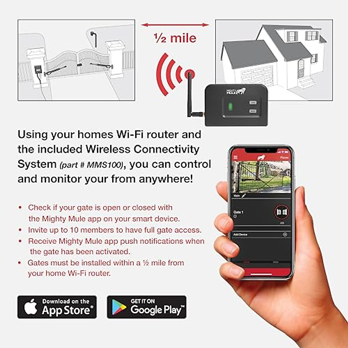 Mighty Mule MMS100 100 Wireless Connectivity System, BLACK