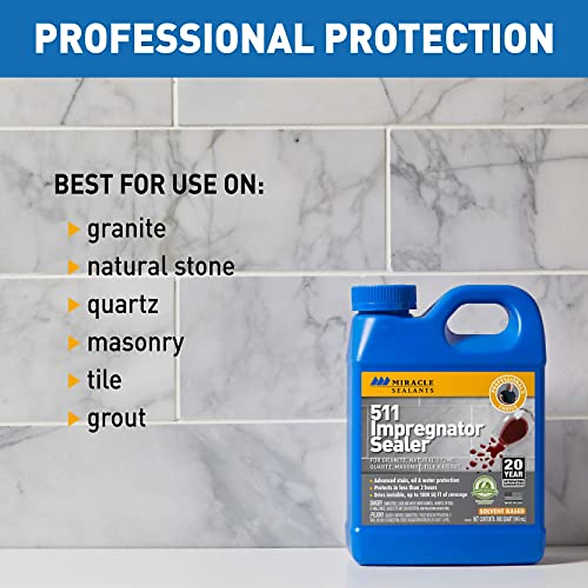 Miracle Sealants 511 PT SG Impregnator Sealer for Stone, Tile, Slate, Ceramic, Quartz 16 oz, 1 Pint