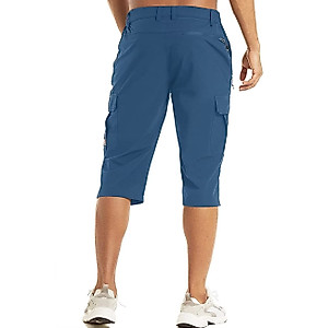 Hiking Shorts Men Summer Shorts Dry Fit Cargo Shorts for Men Below Knee Tactical Fishing Shorts Athletic Fit Casual Long Shorts Blue Grey