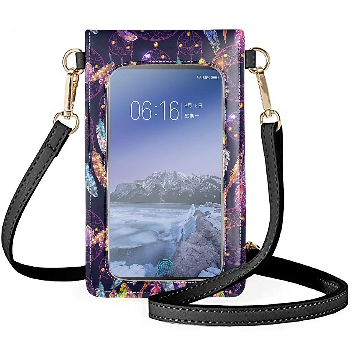 Forchrinse Fancy Dreamcatcher Touch Screen Cell Phone Purse Small Crossbody Phone Pouch Bag Pu Leather Travel Mini Shoulder Bag for Women Girls