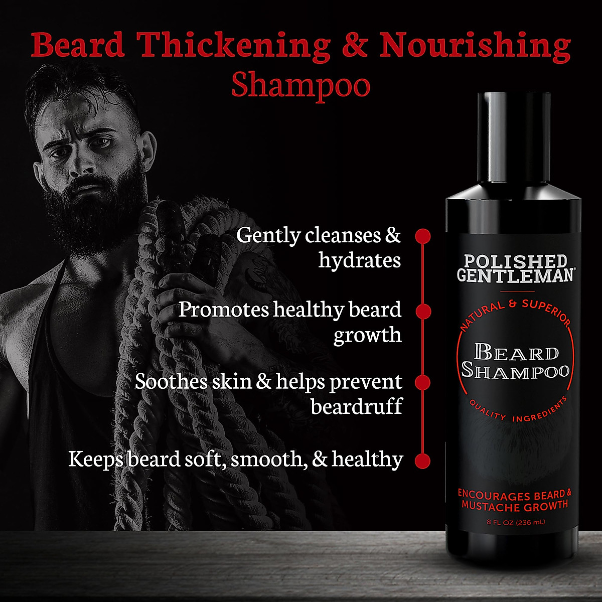 Polished Gentleman Beard Shampoo & Face Wash - 8oz, Refreshing with Peppermint, Tea Tree & Argan Oils for Thicker, Softer Beard