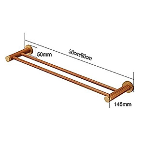 QPZK Chinese Style Double Bath Towel Bar Rack Waterproof Wood for Bathroom, Metal Towel Rod Rack Holder Rail Round Wall Mounted for Bedroom, Kitchen, Living Room black-60cm