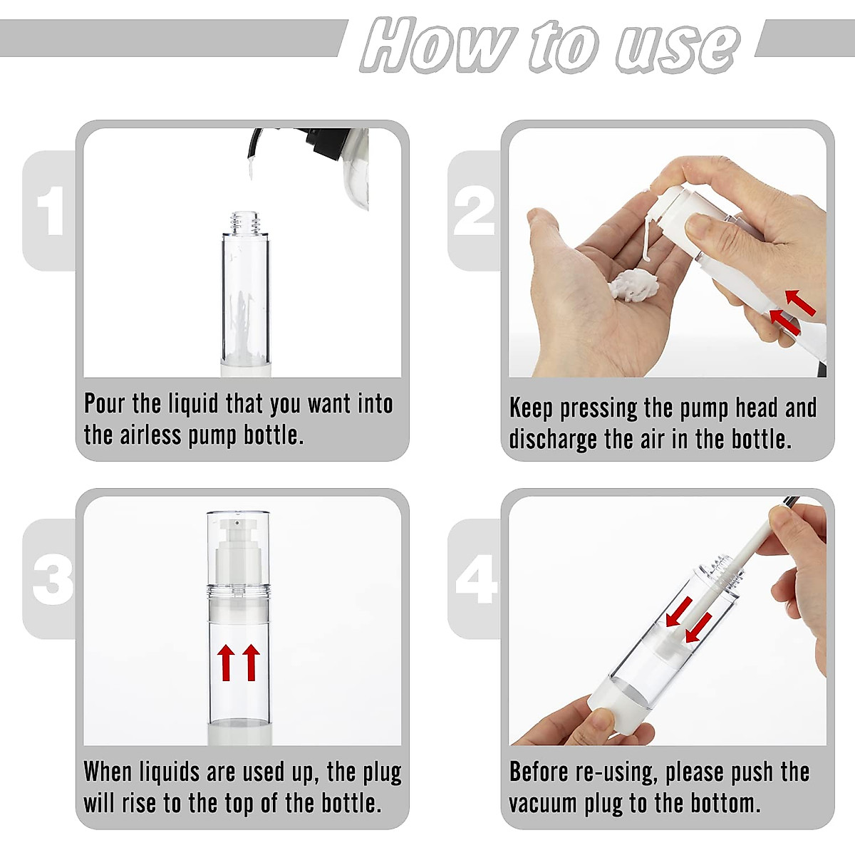 IFDGCTK 1OZ/30ML Clear Airless Pump Bottles, Lotion Dispenser Travel with Pump, Vacuum Plastic Travel Size Lotion Bottle for Foundation, Creams, Cosmetic(6 Pack)