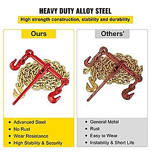 VEVOR Chain Load Binder, 5/16" Tie Down Kit w/ 6600LBS Working Load Capacity and Two Grab Hooks, Includes (4) Ratchet Binders - (4) 21' Grade 80 Chains, Transport Load Package for Hauling, Towing