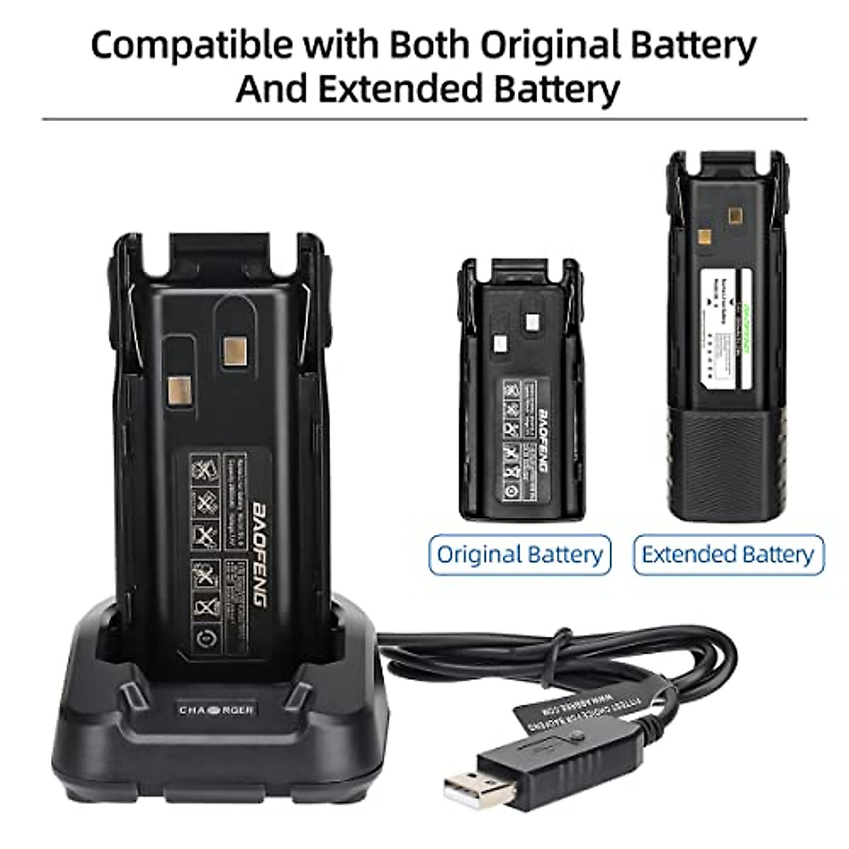 Baofeng USB Cable Battery Charger with Indicator Light for Portable Baofeng UV-82 UV-82HP UV-82L Series Two-Way Radios