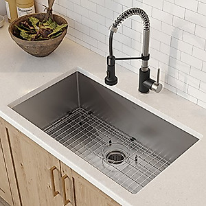 KRAUS 32-inch 16 Gauge Standart PRO Kitchen Sink Combo Set with Bolden 18-inch Kitchen Faucet and Soap Dispenser, Stainless Steel Matte Black KHU100-32-1610-53SSMB