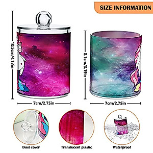 KEEPREAL Funny Unicorn Galaxy Rainbow Fart Qtip Holder Dispenser with Lids, 2PCS Plastic Food Storage Canisters, Apothecary Jar Containers for Vanity Organizer Storage