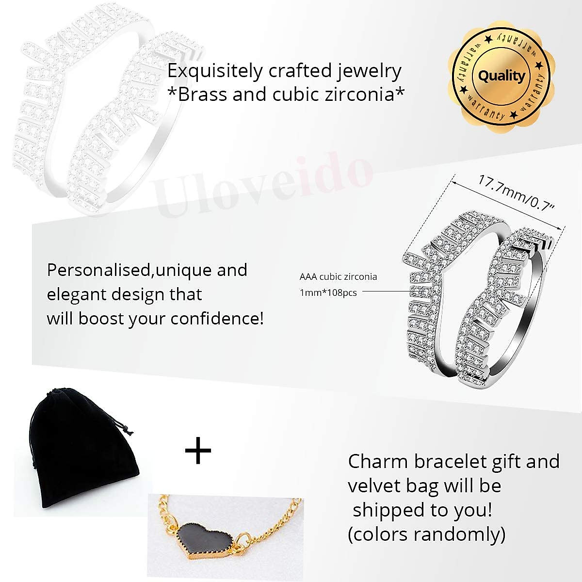 Uloveido Fashion Rings Enhancers for Women White Gold Plated Cubic Zirconia Ring Enhancer for Wedding Engagement Rings Size 6 Y500B