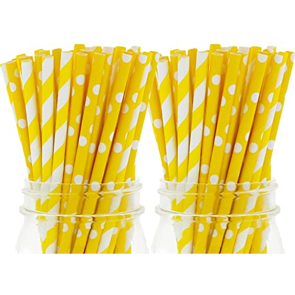 Party On Tap Yellow Straws - 150 Pack Of Lemonade Stand Supplies Or Lemonade Party Decorations - Yellow And White Straws
