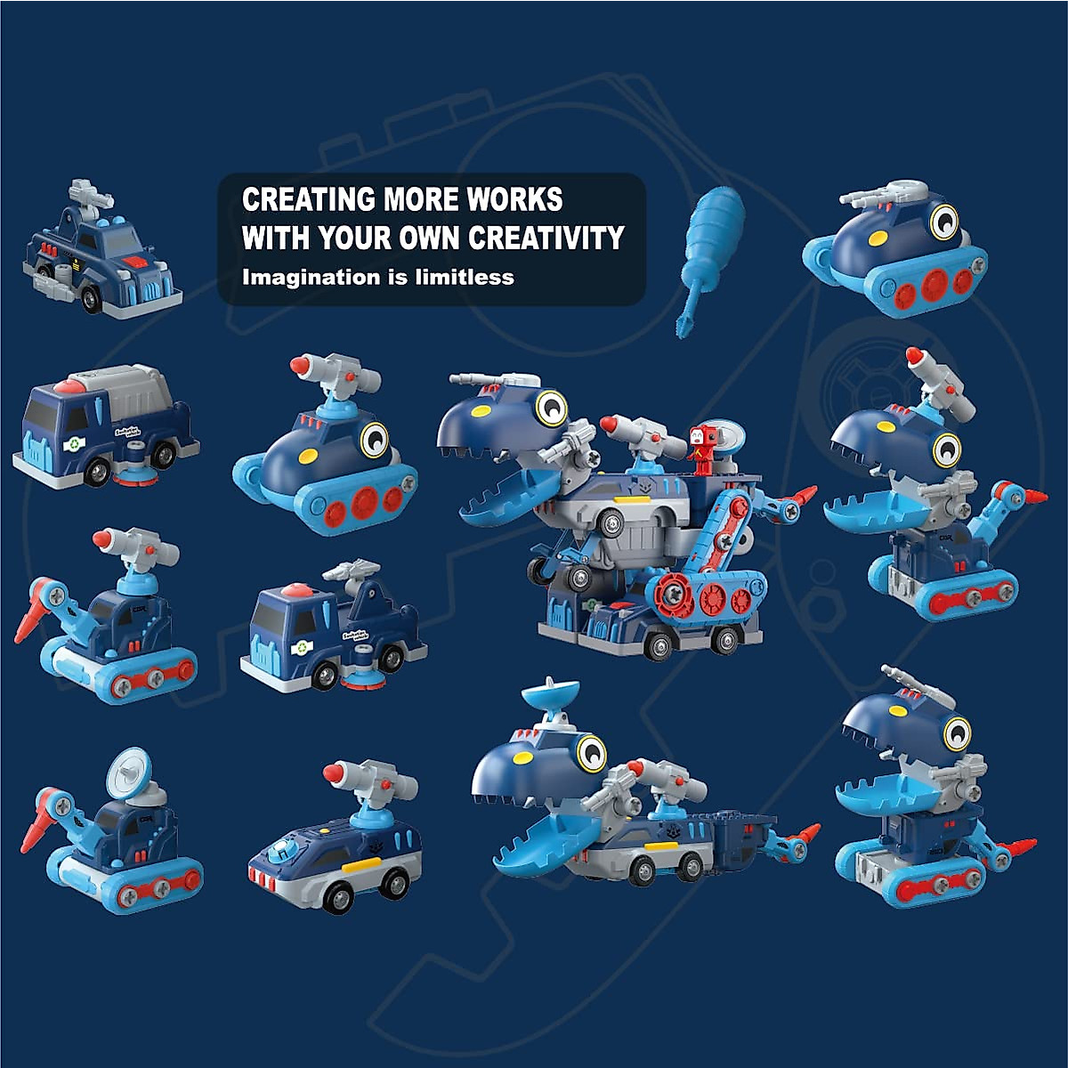 Toys for 5+ Year Old Boys, Take Apart Dinosaur, Magnetic Building Blocks Vehicles Play Set, 5 in 1 Cars & Trucks Transform Into Robot Dino T-rex, Engineering STEM Toys & Gifts for Boys & Girls