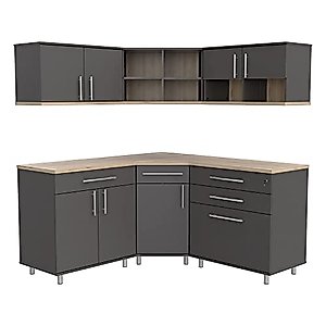6-Piece Garage Cabinet Set Grey Wood Adjustable Shelving Locking